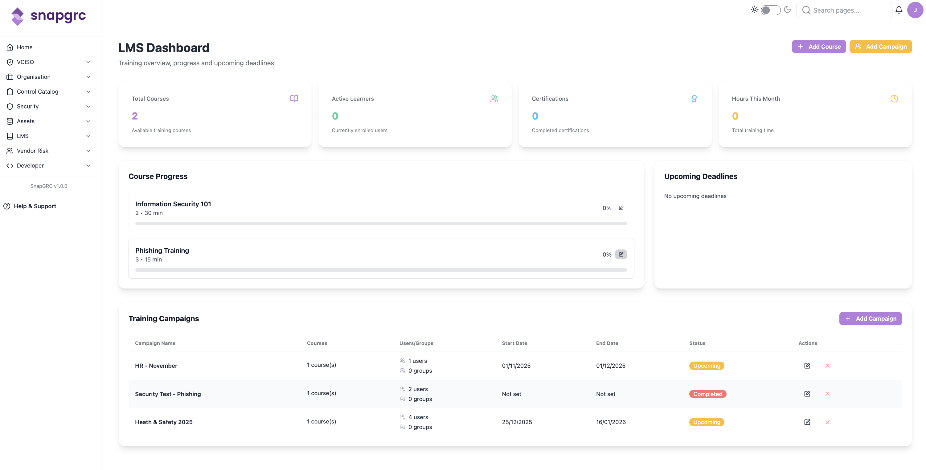 Learning Management System | SnapGRC